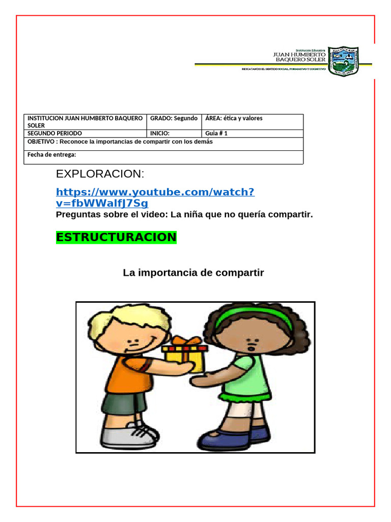 GUIA #1 ETICA Y VALORES SEGUNDO PERIODO 2021 | PDF