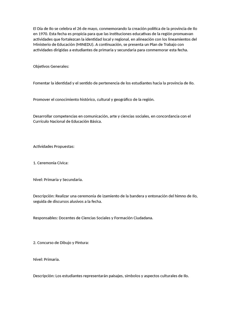 Proyecto Día de Ilo | PDF | Enseñando