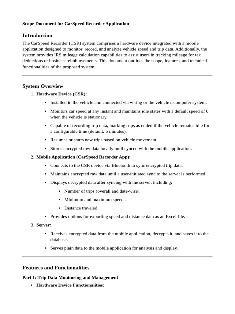 Scope Document (Speed Recorder) | PDF | Encryption | Mobile App