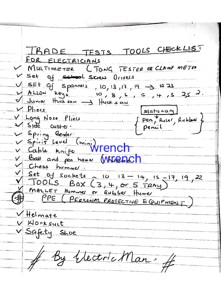 Electrician Trade Tests Tools-2 | PDF