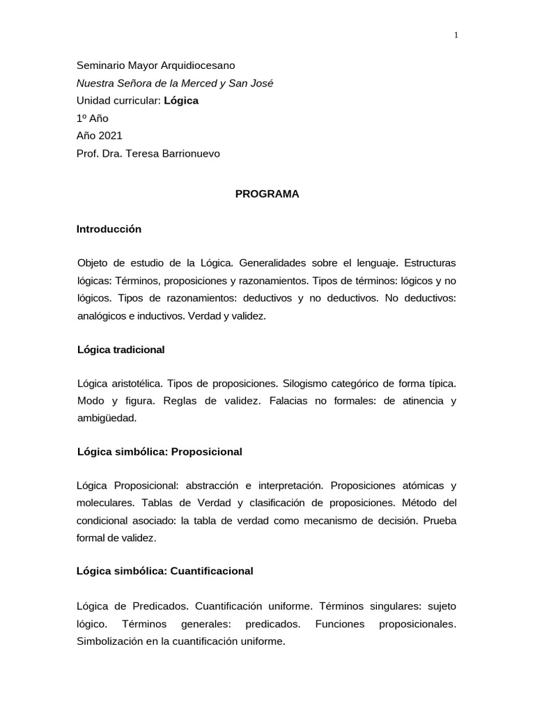 PROGRAMA DE LÓGICA 2021 | PDF