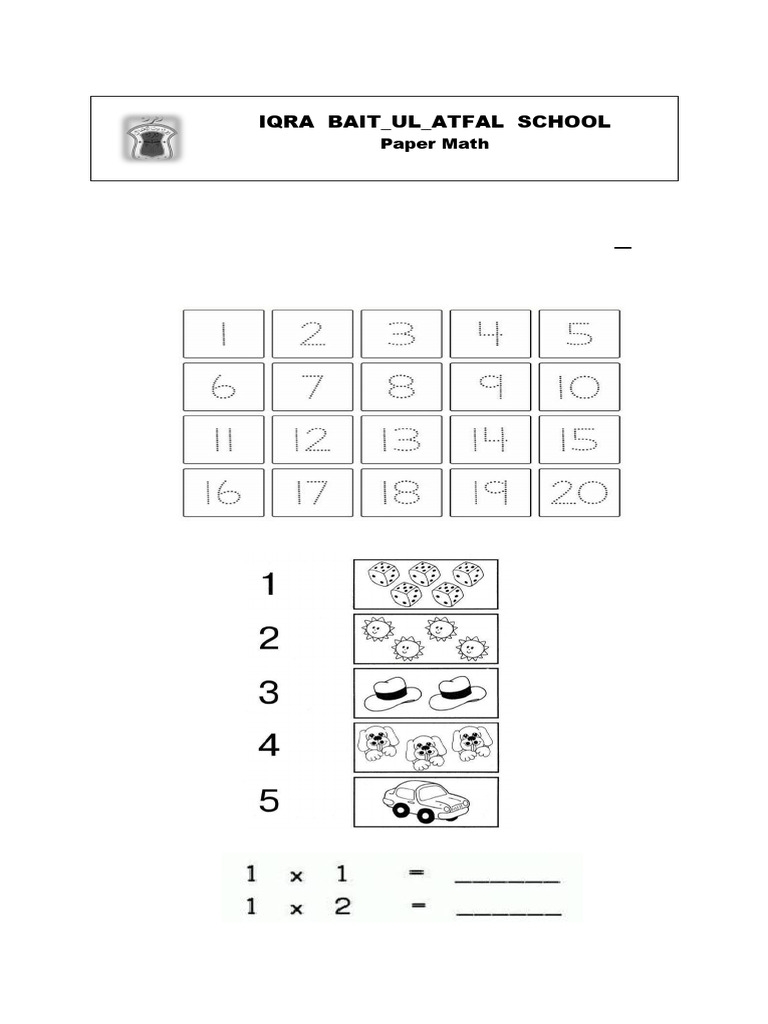 Play Group Math Paper for IQRA School | PDF