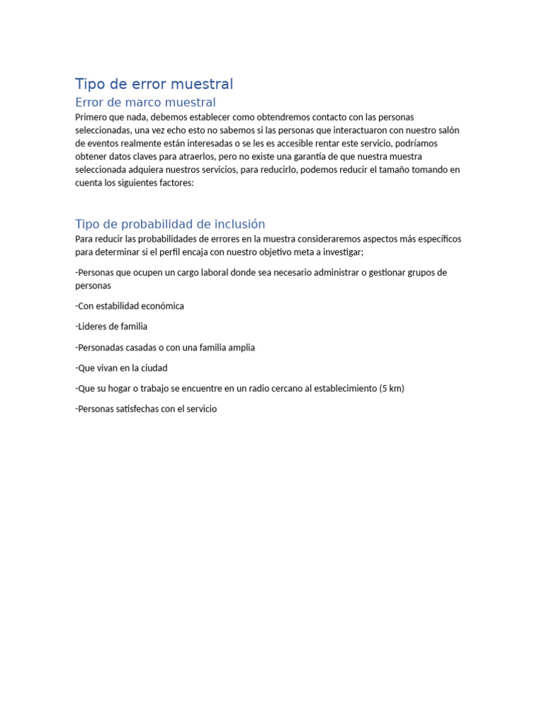 Tipo de Error Muestral | PDF