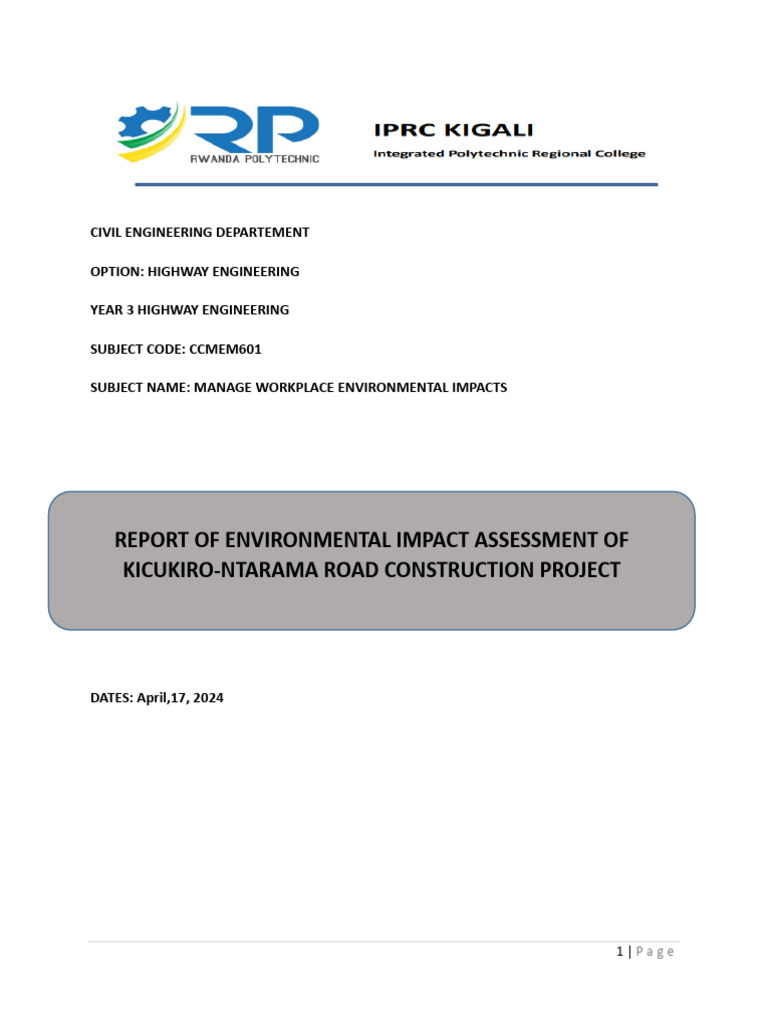Kicukiro-Ntarama Road Impact Assessment | PDF | Environmental Impact ...