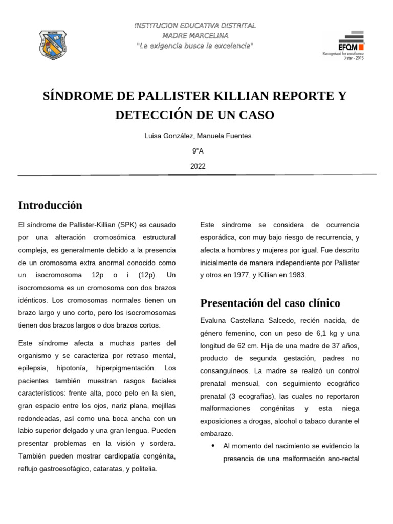 Sindrome Pallister Killian 1 | PDF | Cromosoma | Cariotipo