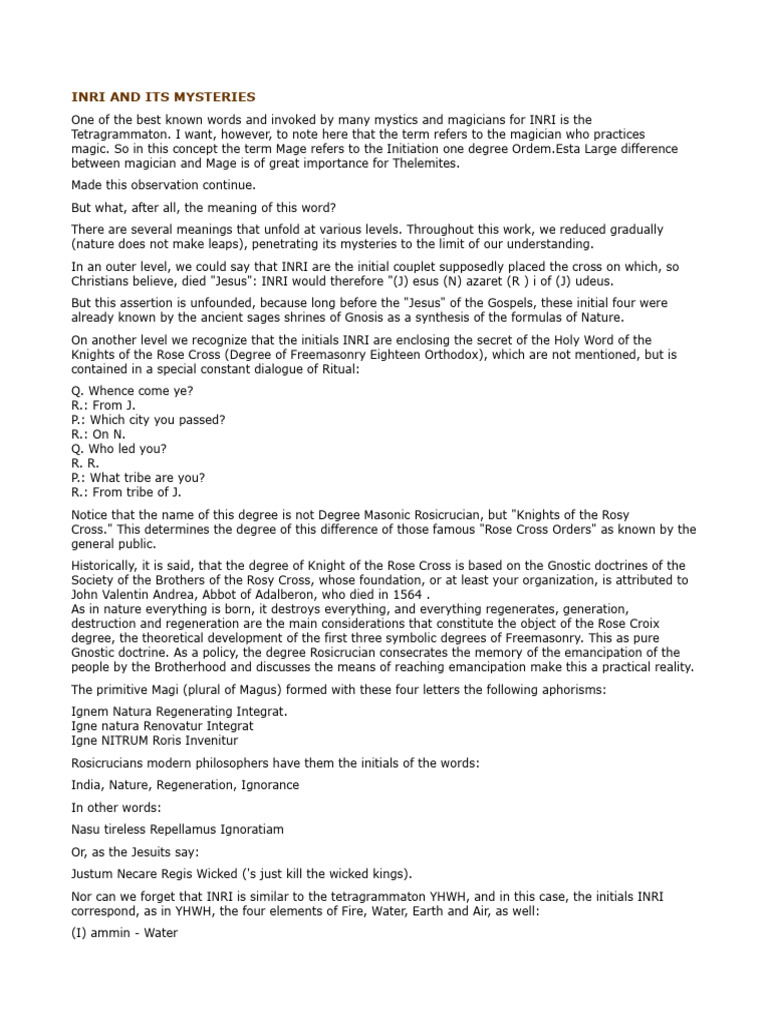 Exploring the Mysteries of INRI | PDF | Esotericism | Religious Faiths