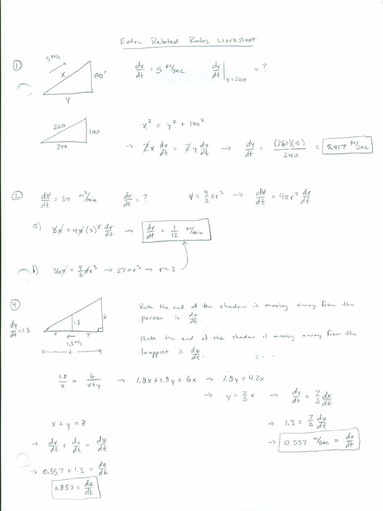 Calc - Unit 3 Extra Related Rates Solutions | PDF