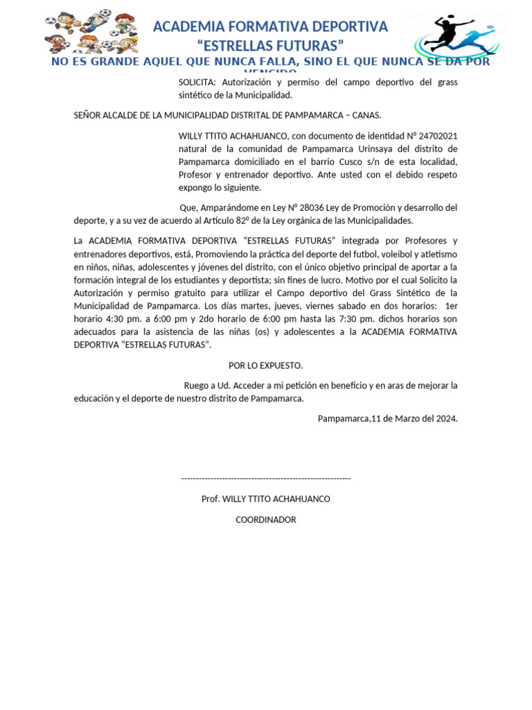 OFICIO DE PERMISO ACADEMIA | PDF