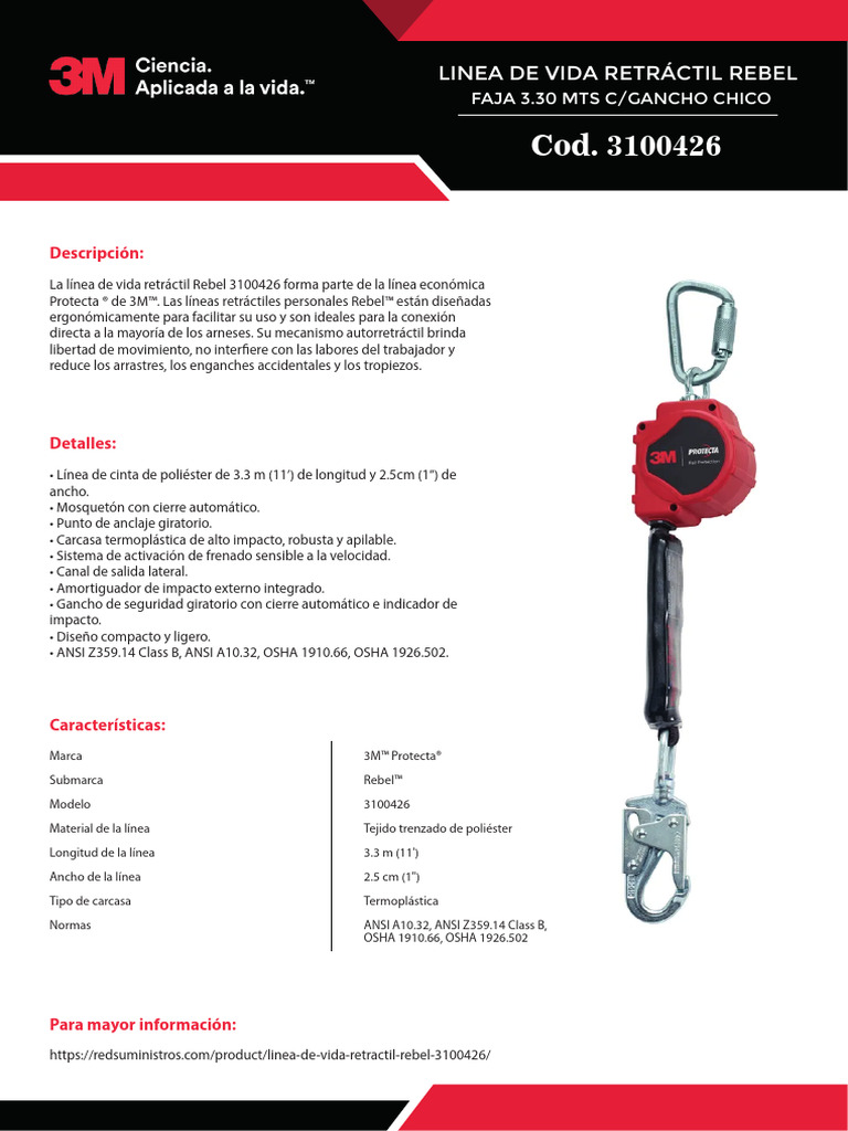 Línea de Vida Retráctil 3M Rebel 3100426 | PDF