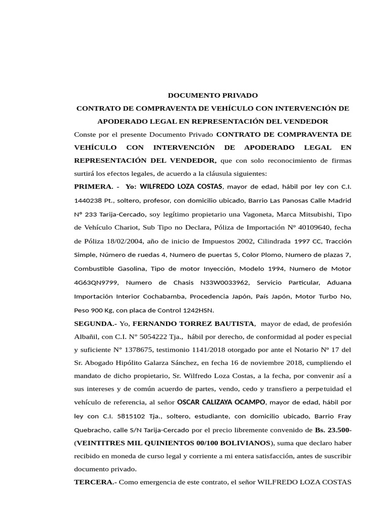 Compra y Venta Vehiculo Con Poder | PDF | Vehículo de motor | Coche