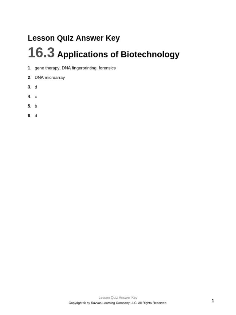 Biotechnology Quiz Answer Key | PDF