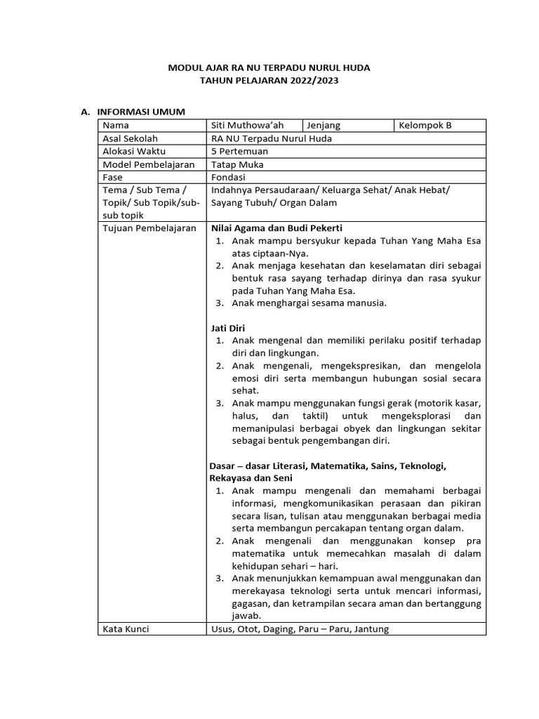 RA NU TERPADU NURUL HUDA - SITI MUTHOWA'AH - TANTANGAN 2 - Endang ...