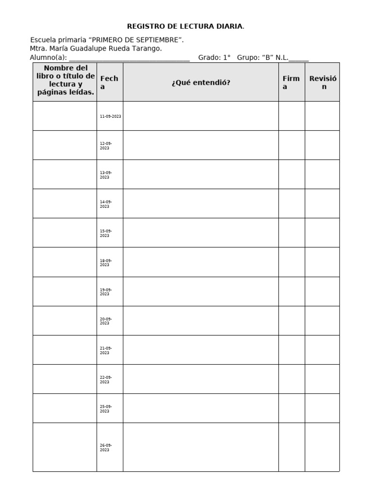 Registro de Lectura 1ro.b | PDF