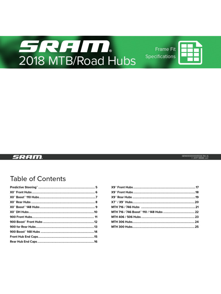 SRAM 2018 MTB/Road Hub Specifications | PDF | Axle | Private Transport