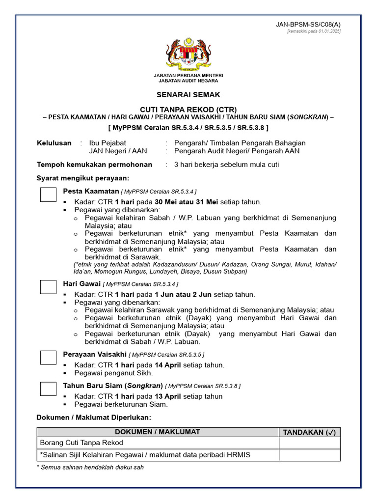 8 Cuti Tanpa Rekod (CTR) (Lain-Lain) | PDF