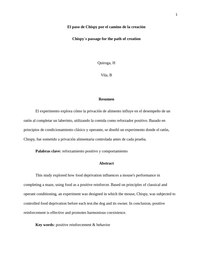 Efecto de la privación alimentaria en Chispy | PDF | Conceptos ...