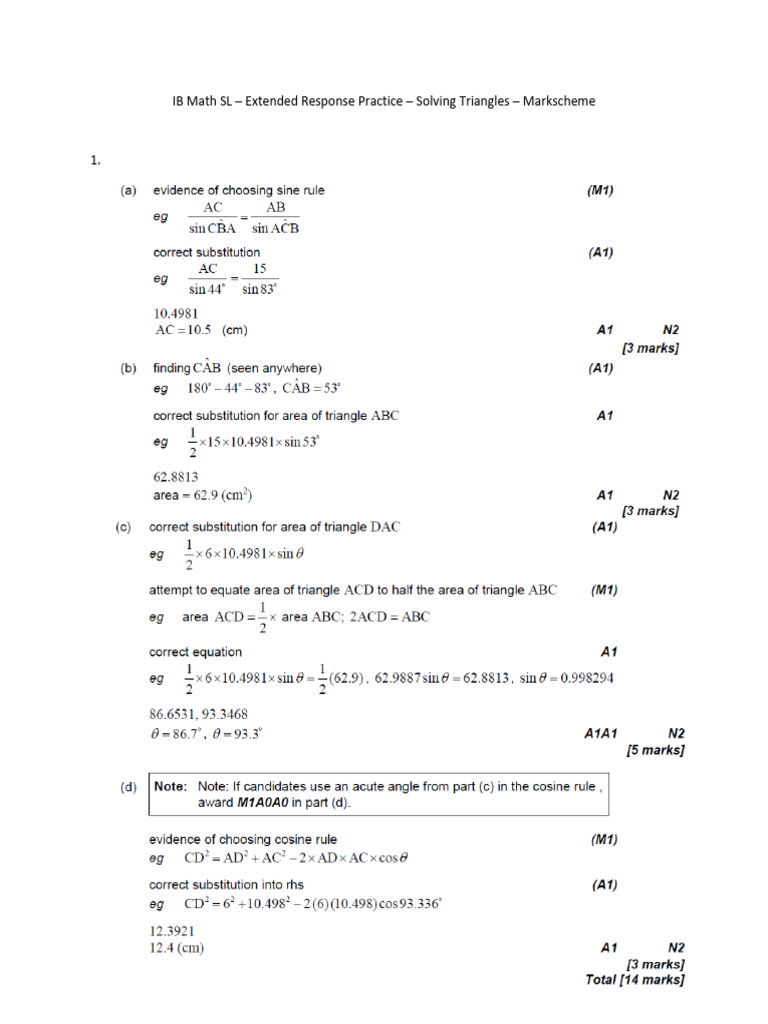 IB Math SL - Extended Response Practice - Solving Triangles ...