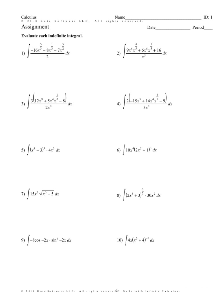 Practice Integration Worksheet | PDF | Calculus | Mathematical Analysis
