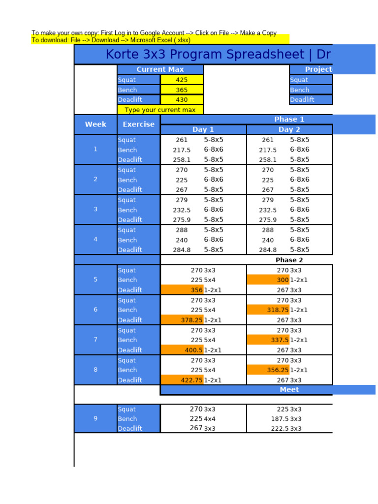 Korte 3x3 Workout Progress Tracker | PDF | Strength Training ...