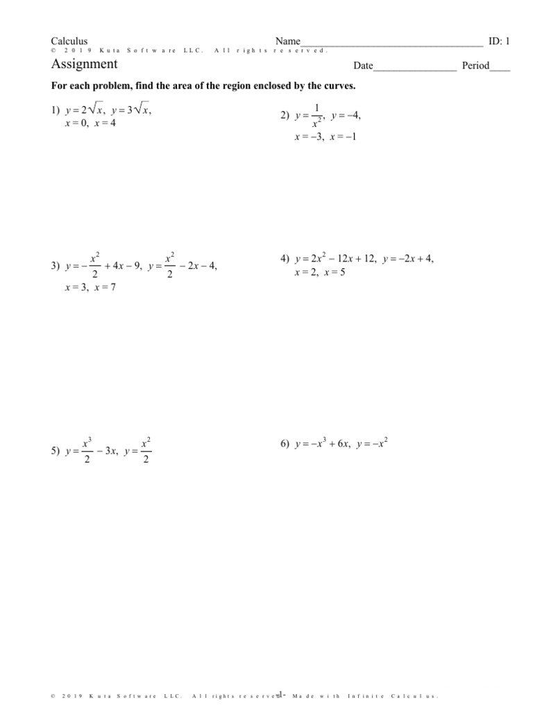 Calc - Sec 6-1 - IC Area Between Curves Worksheet | PDF