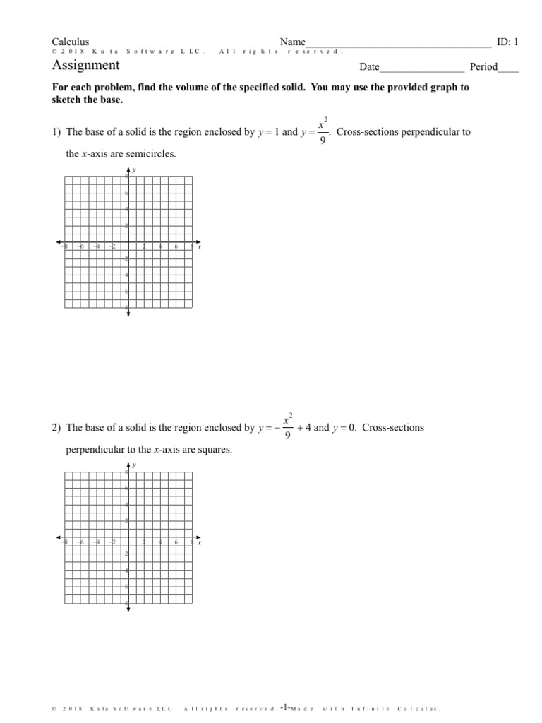 Calc - Sec 6-2 - IC Volume by Known Cross-Section Worksheet With ...