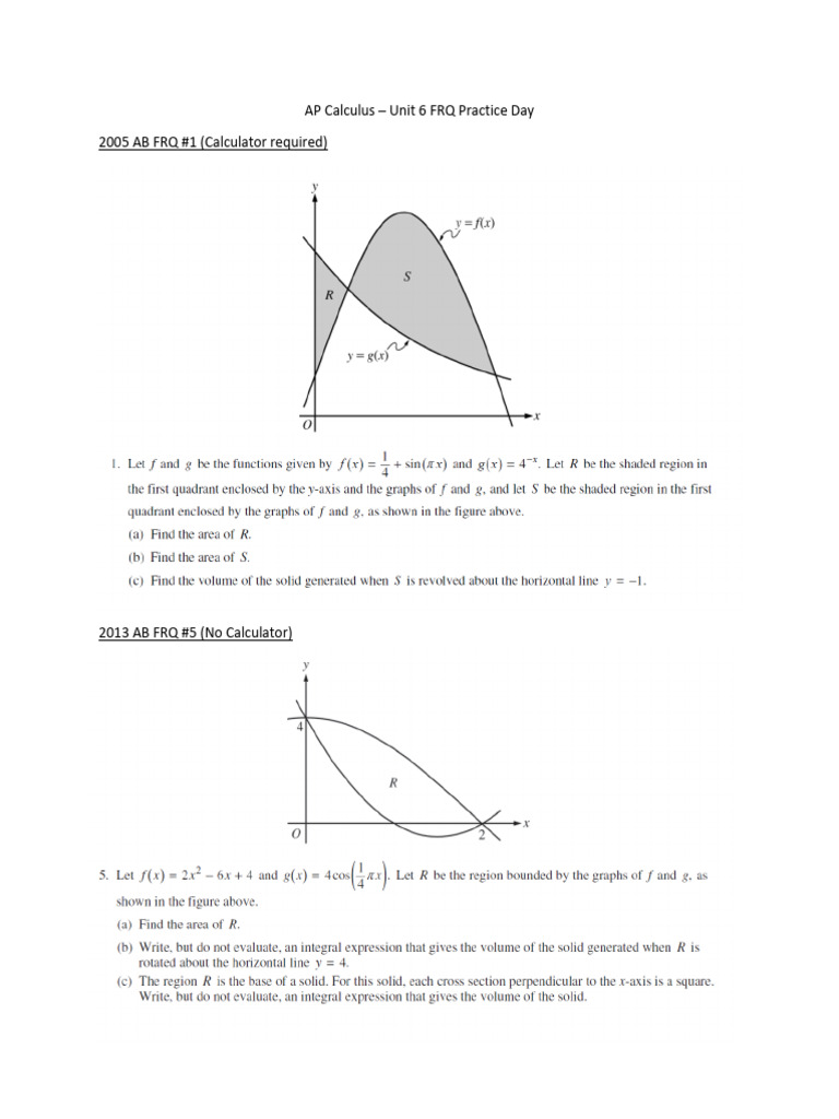AP Calculus - Section 6-1 To 6-3 FRQ Review Day Worksheet | PDF