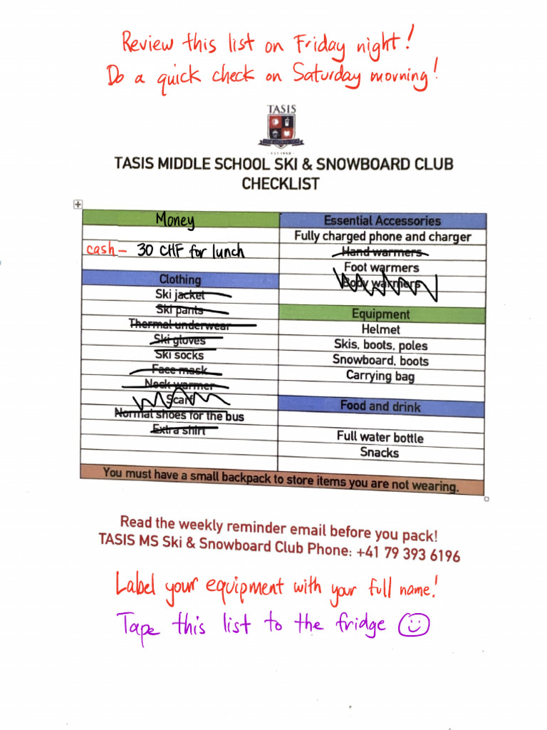 Checklist For Ski and Snowboard Club | PDF