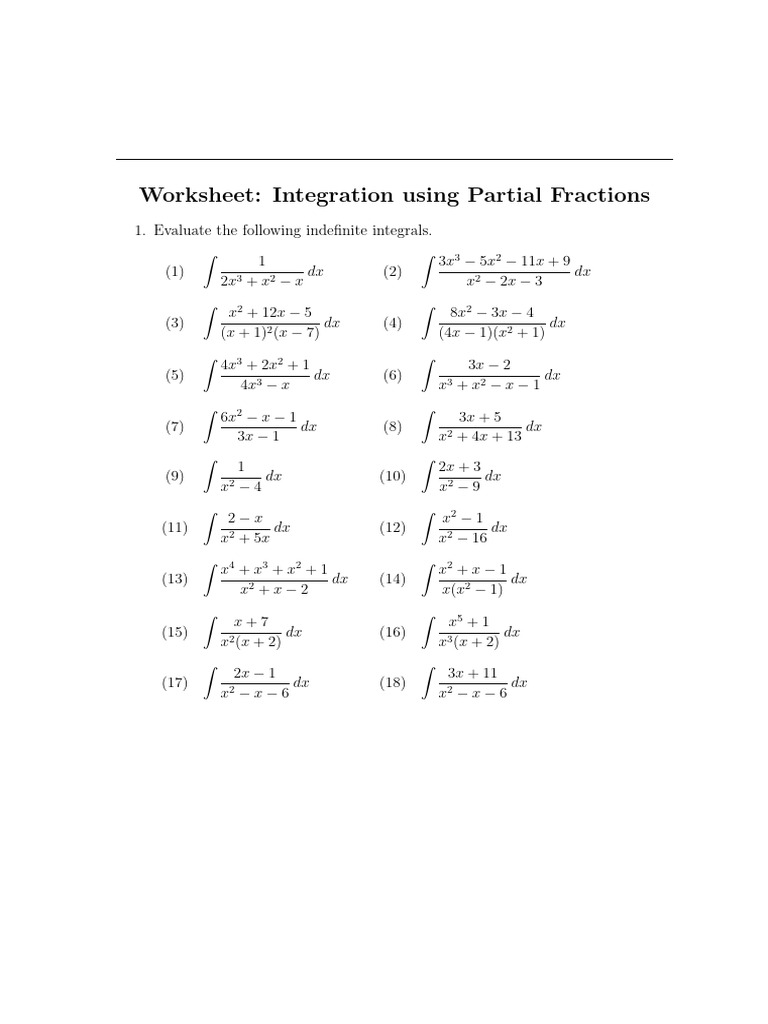 Section 7-5 - Partial Fractions, Linear Factors - Extra Worksheet #2 | PDF
