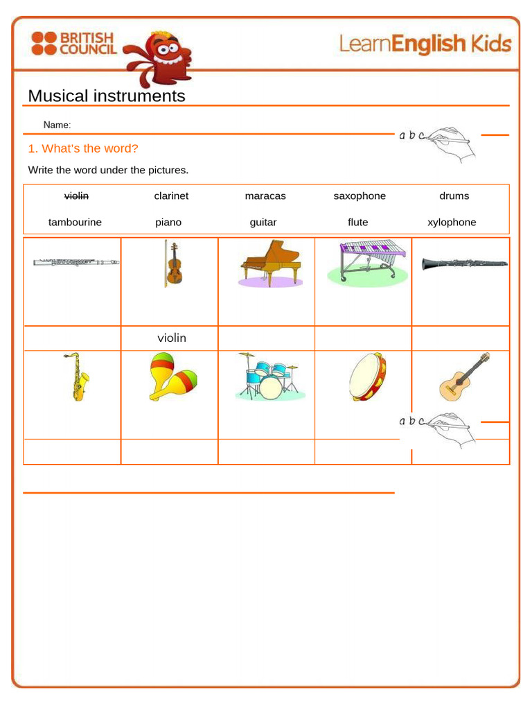 Worksheets Musical Instruments | PDF