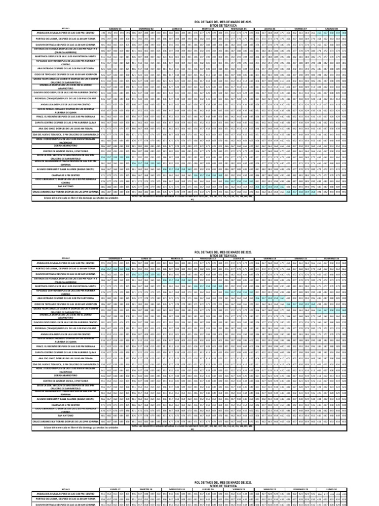 ROL NUMEROS GRANDES TAXIS DEL 356 AL 490 | PDF