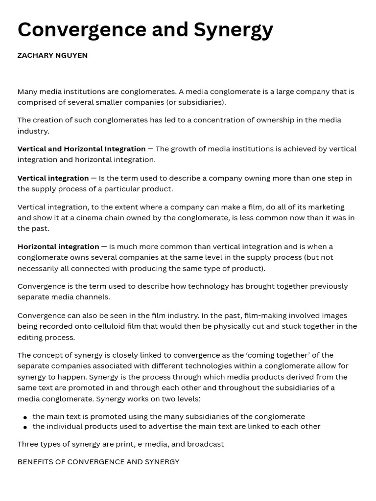 Media Conglomerates: Convergence & Synergy | PDF | The Walt Disney ...