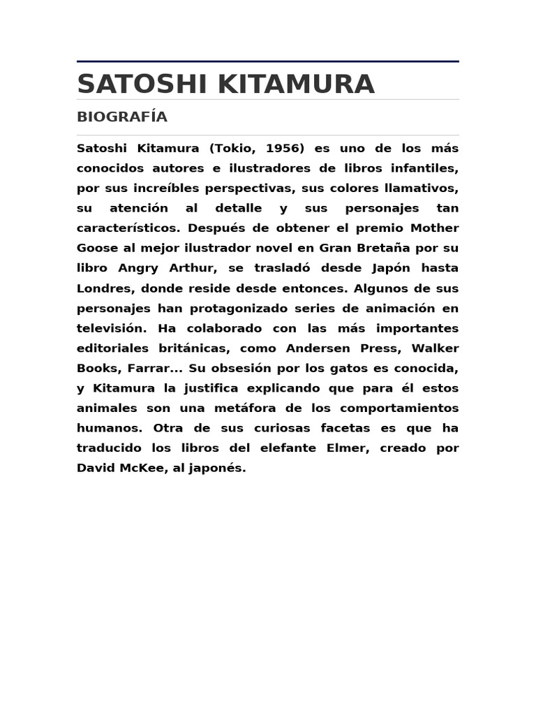 Biografía de Satoshi Kitamura | PDF