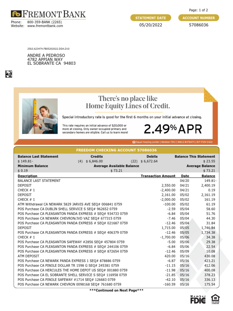 Freedom Checking Account Statement | PDF | Credit Card | Interest