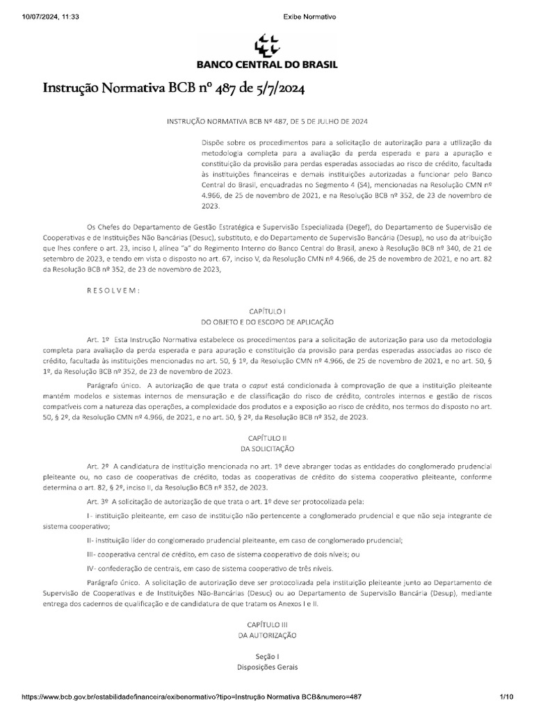 IN BCB 487 5.7.2024 - Regras Pedido Mudança Modelo Completo | PDF