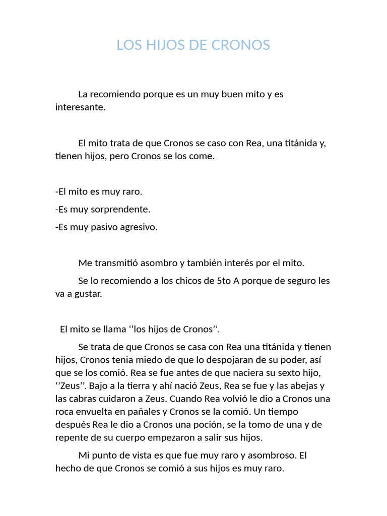 Los hijos de Cronos: mito y asombro | PDF