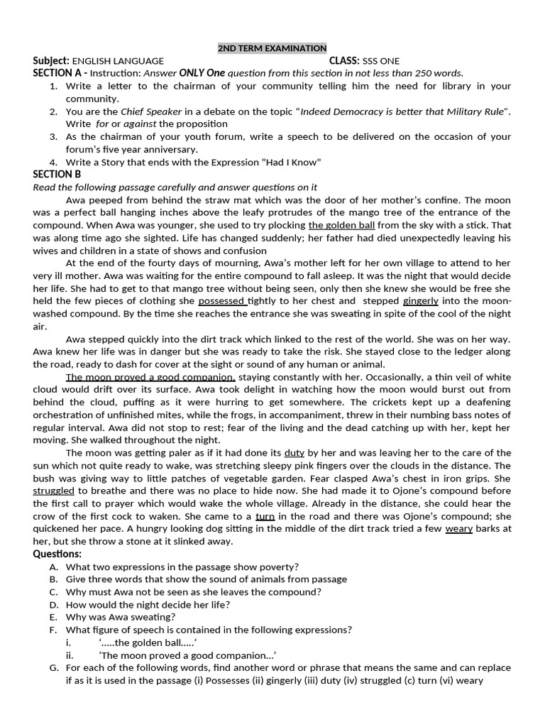 2nd Term EXAM-SS-1-2 | PDF | Stress (Linguistics) | English Language