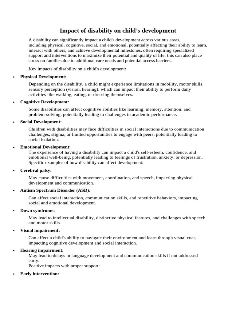 Impact of disability on childs development | PDF | Learning Disability ...