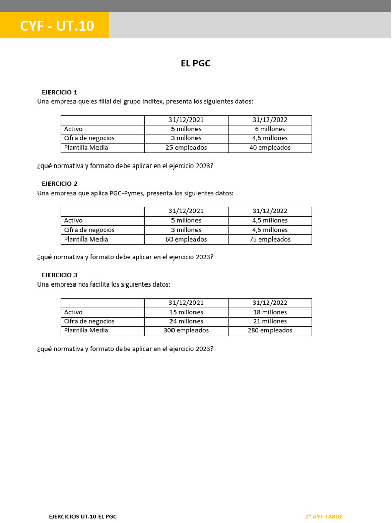 UD.10 Ejercicios PGC-PyMES | PDF