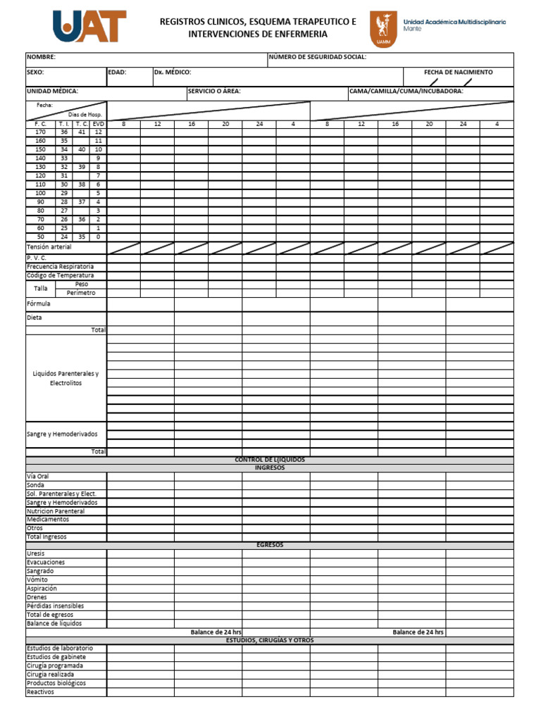 Hoja de Registros Clinicos de Enfermeria | PDF | Enfermedades y ...