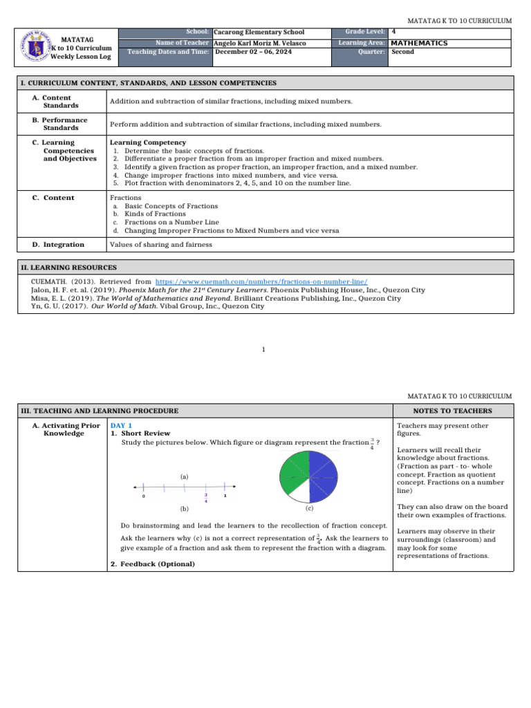 DLL Matatag - Math 4 Q2 W7 | PDF | Cognition | Learning