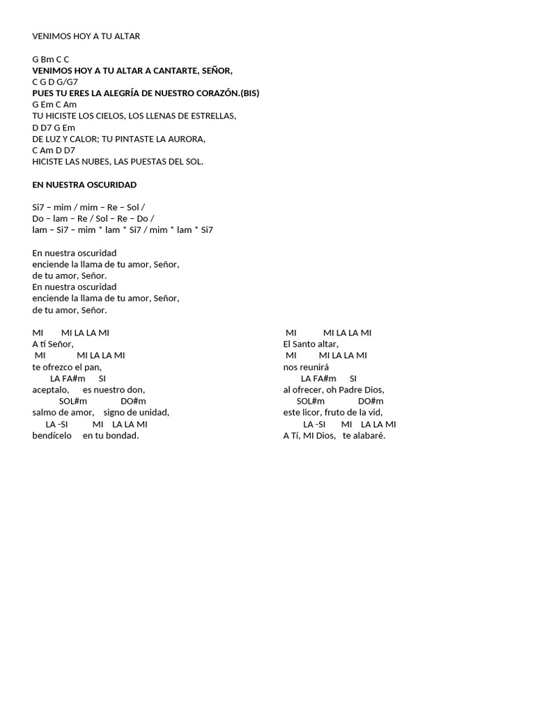 Venimos Hoy A Tu Altar | PDF