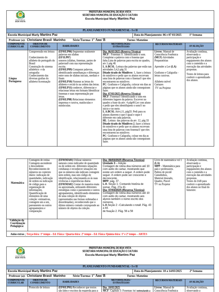 Plano de Aula Prof Cris (Março) | PDF | Família | Alfabeto