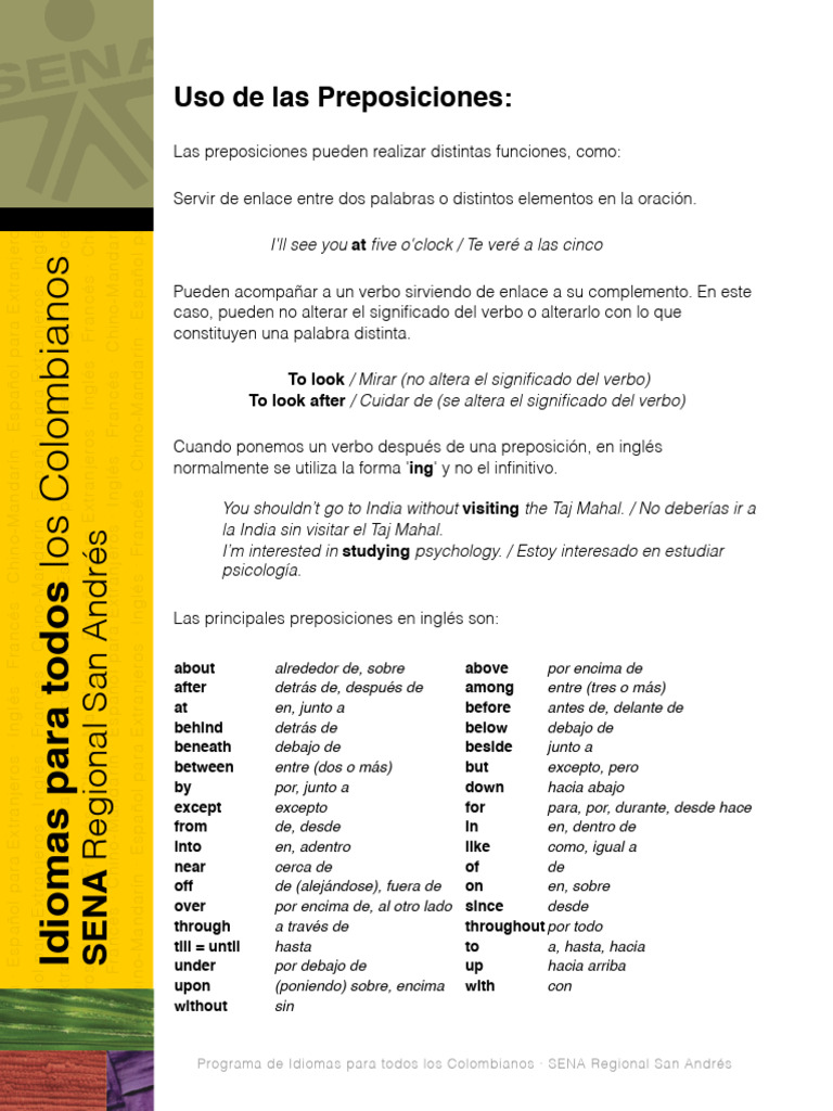 PREPOSICIONES | PDF | Lengua española | Idioma francés