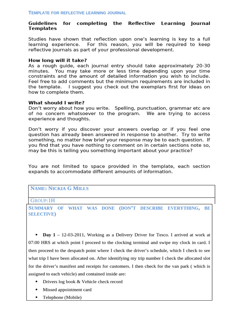 Template For Reflective Learning Journal | PDF | Cheque | Banks