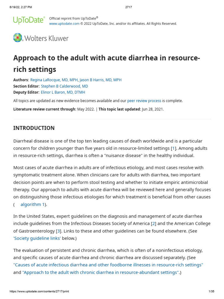 Approach To The Adult With Acute Diarrhea in Resource-Rich Settings | PDF | Diarrhea | Infection
