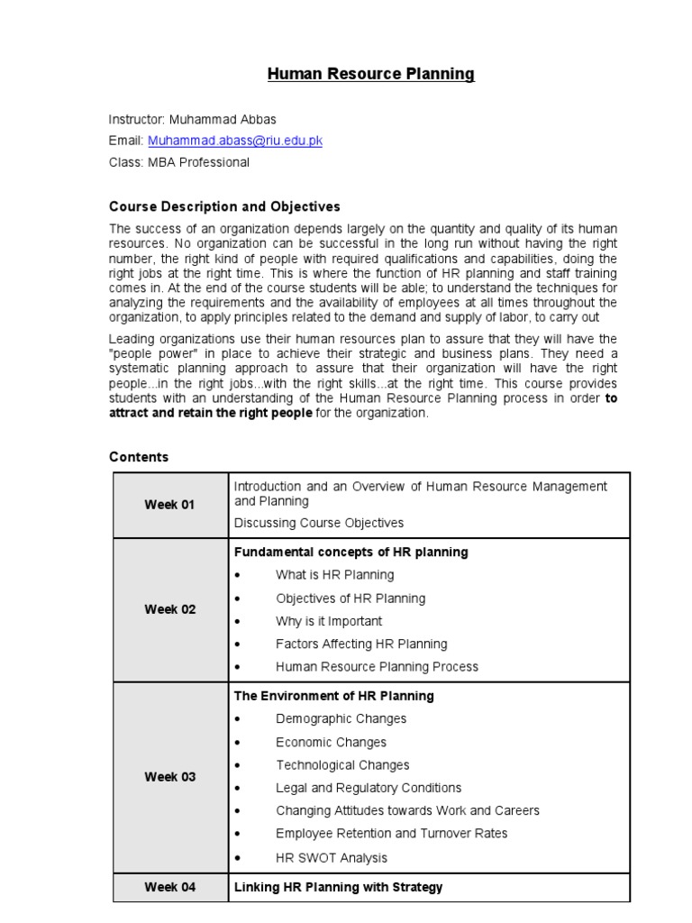 Human Resource Planning Outline | PDF | Human Resource Management ...