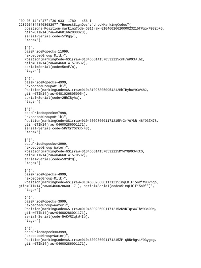 Milk and Water Product Codes Data | PDF