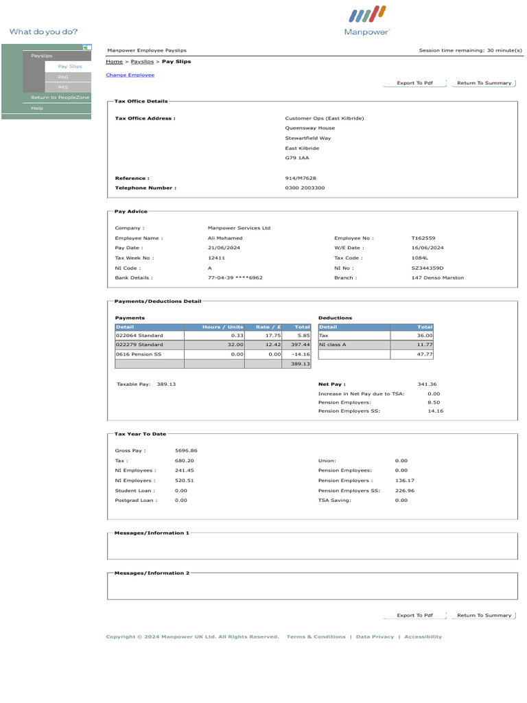 Manpower Employee Payslip Details | PDF | Taxes | Economies