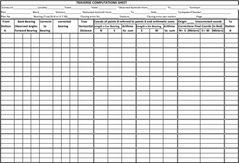 Traverse Computations Sheet | PDF