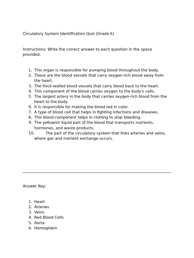 Quiz Circulatory System 1-10 | PDF